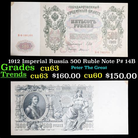 1912 Imperial Russia 500 Ruble Note P 14b Grades Select Cu