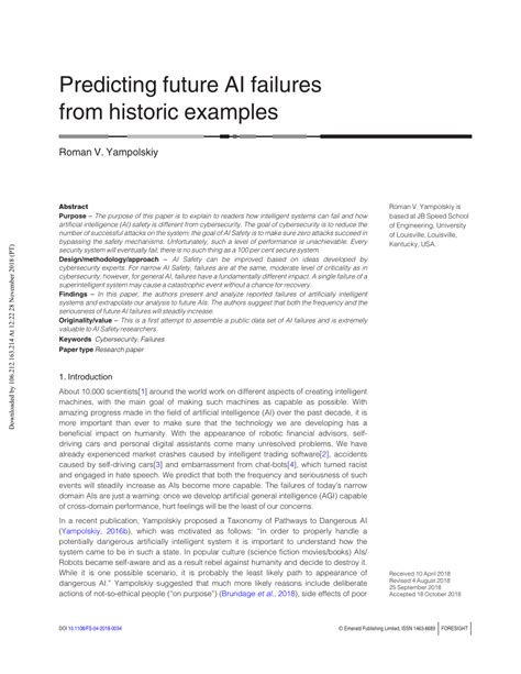 Pdf Predicting Future Ai Failures From Historic Examples