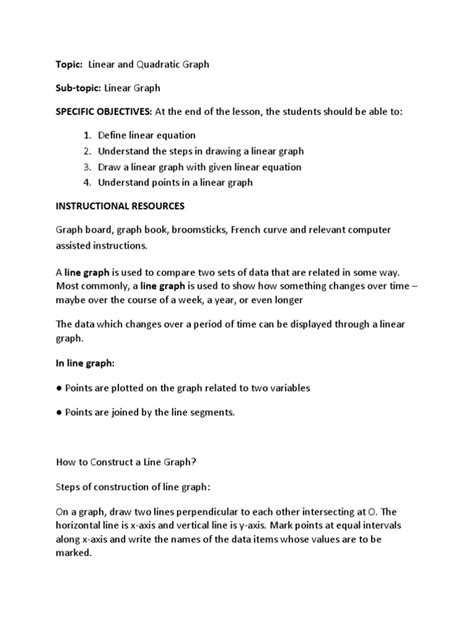 9897 Lesson Note On Linear And Quadratic Graph Pdf Quadratic Equation Cartesian