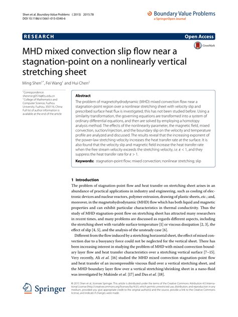 Pdf Mhd Mixed Convection Slip Flow Near A Stagnation Point On A Nonlinearly Vertical