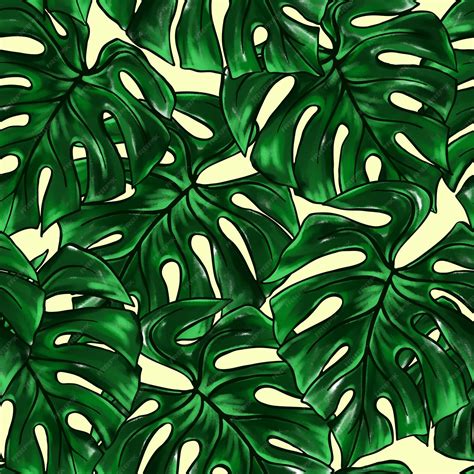 Premium Photo Green Monstera Leaf Tropical Plant Watercolor Ink Line