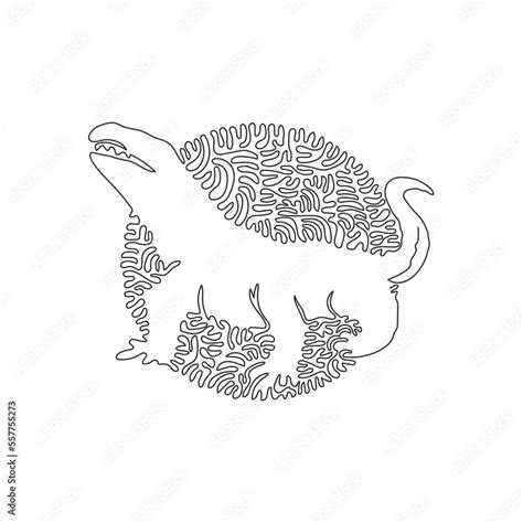 Continuous One Curve Line Drawing Of Scary Komodo Dragon Abstract Art In Circle Single Line