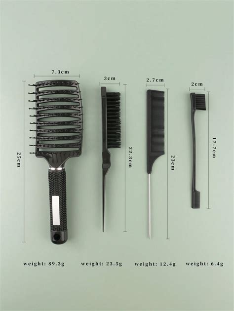4pcs Black Combs And Eyebrow Brushes Set Hair Styling Detangling Wet