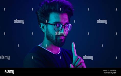 Ultraviolet Neon Background Arabian Man Hi Tech Internet Technology