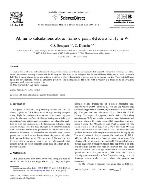 Pdf Ab Initio Calculations About Intrinsic Point Defects And He In W