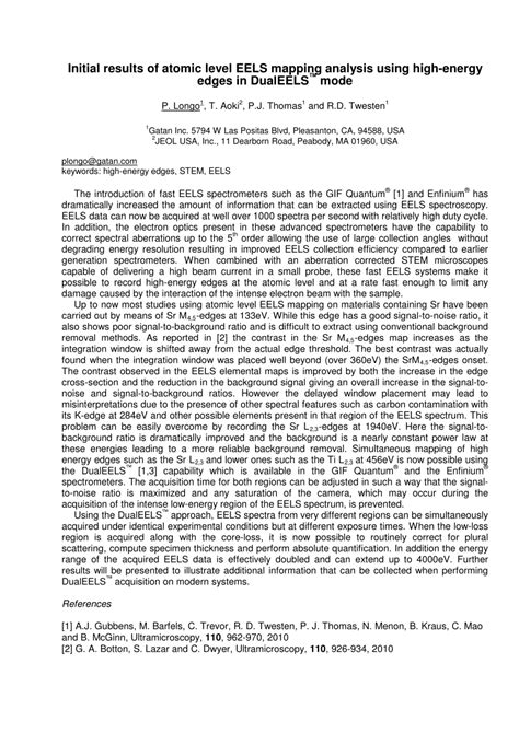 Pdf Fast Atomic Level Eels Mapping Analysis Using High Energy Edges