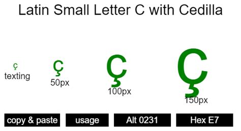 Small Letter C With Cedilla Symbol And Codes