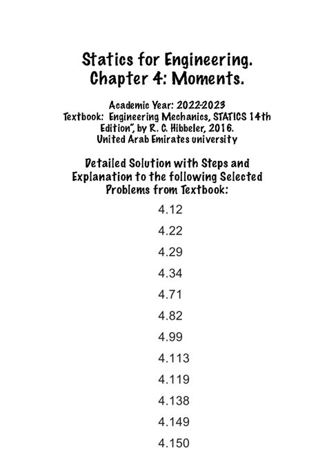 Statics For Engineering Chapter 4 Moments Practice Problems And Examples From Textbook