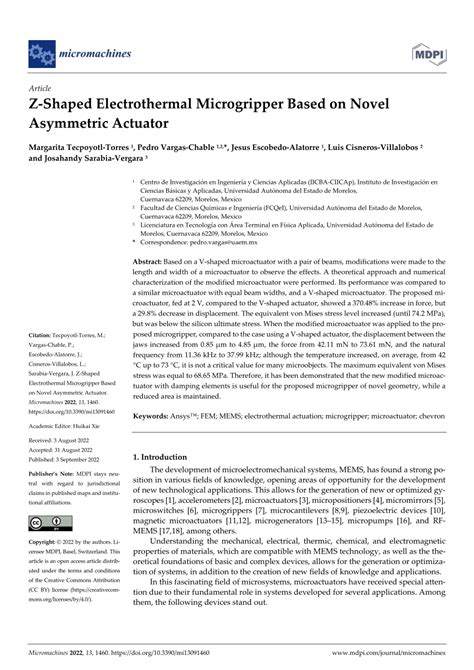 Pdf Z Shaped Electrothermal Microgripper Based On Novel Asymmetric Actuator