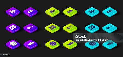 쿠키 또는 비스킷 밀크 쉐이크 커피와 대화 전기 커피 분쇄기 프랑스 프레스와 바리스타 아이콘을 설정합니다 벡터 3차원 형태에