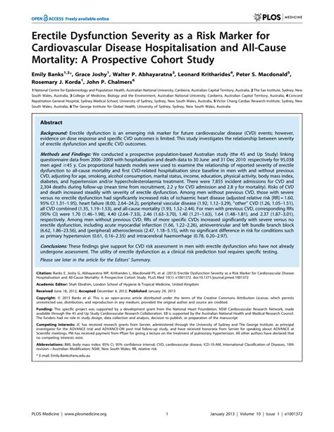 Pdf Erectile Dysfunction Severity As A Risk Marker For Cardiovascular