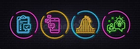 Checklist Roller Coaster And Communication Minimal Line Icons For Web Application Printing