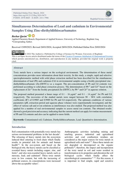 Pdf Simultaneous Determination Of Lead And Cadmium In Environmental