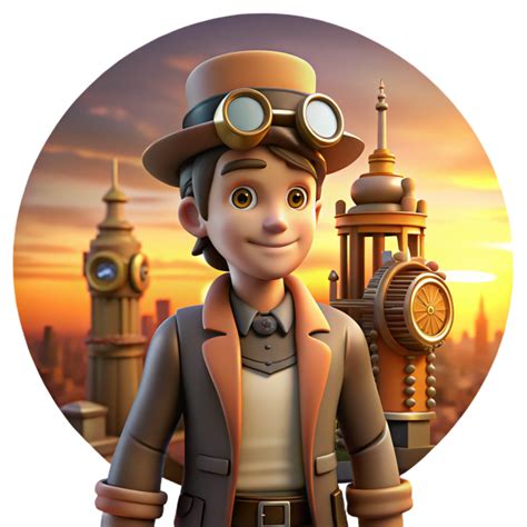 Steampunk Boy Adventure Sunset City Exploration 56098250 Png