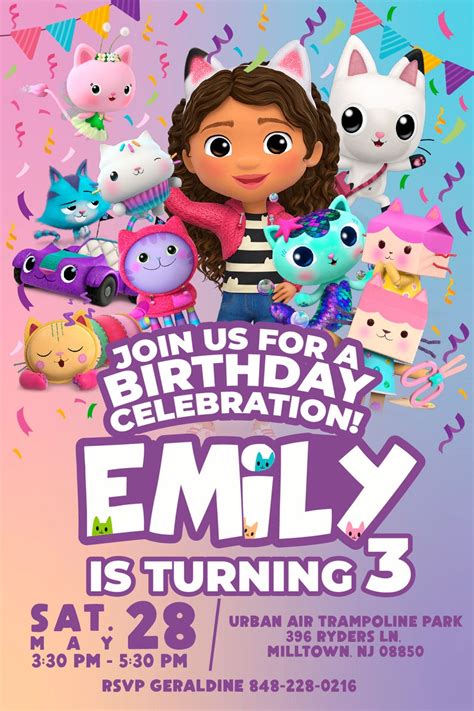 Gabbys Dollhouse Birthday Invitation Gabbys Etsy
