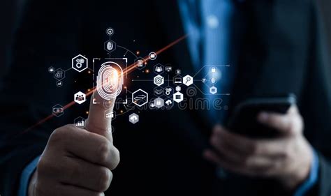 Businessman Using Fingerprint To Access Personal Financial Information Biosecurity