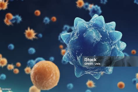 추상적인 백그라운드 바이러스입니다 과학 및 의학 본문에 면역 감소의 개념 인플루엔자 바이러스 간염 바이러스 살아있는 유기 체 3d 그림을 감염 하는 셀 3차원 형태에 대한
