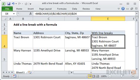 Excel Formula Add A Line Break With A Formula Exceljet