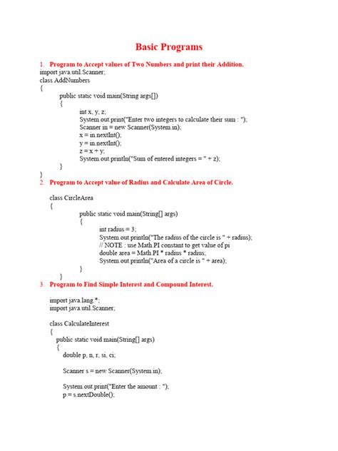 Basic Programs Pdf Area Integer Computer Science