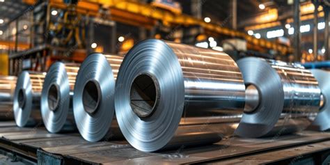 Grandes Rollos De Láminas De Aluminio Brillantes Apilados En Una