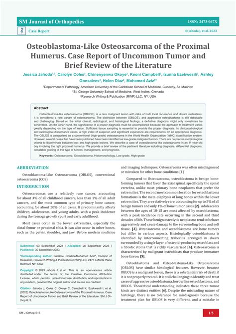 Pdf Osteoblastoma Like Osteosarcoma Of The Proximal Humerus Case Report Of Uncommon Tumor And