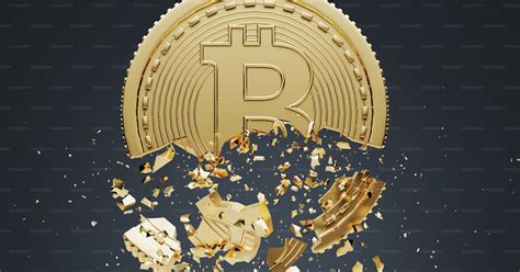 금 비트 코인이 무너지고 있습니다 암호 화폐 시장 위기의 개념 검은색 배경입니다 3d 렌더링 모형 사진 Unsplash의 떨어지는 이미지