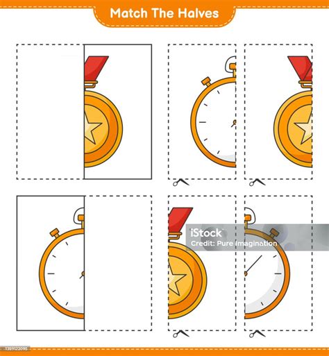 반쪽을 일치시다 트로피와 스톱워치의 절반을 매치합니다 교육 어린이 게임 인쇄 워크 시트 벡터 일러스트레이션 0명에 대한 스톡 벡터 아트 및 기타 이미지 Istock