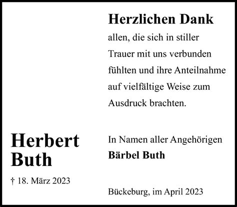 Traueranzeigen Von Herbert Buth Trauer Anzeigende