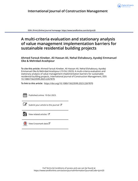Pdf A Multi Criteria Evaluation And Stationary Analysis Of Value Management Implementation