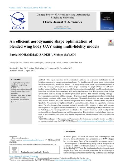 Pdf An Efficient Aerodynamic Shape Optimization Of Blended Wing Body Uav Using Multi Fidelity