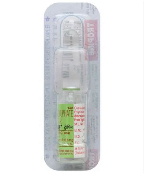 Atropine Sulphate Injection Packaging Type Box Packaging Size 10 X 5 Ampoules Of 1 Ml At Rs