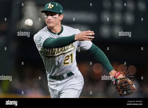 Athletics First Baseman Tyler Soderstrom Makes A Throw During A