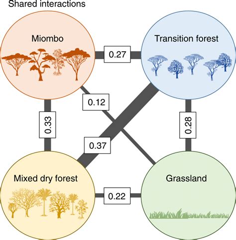 Similarity In Terms Of Shared Interactions Between The Habitat Pairs Download Scientific