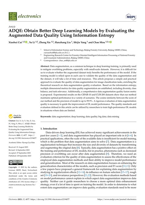 Pdf Adqe Obtain Better Deep Learning Models By Evaluating The Augmented Data Quality Using