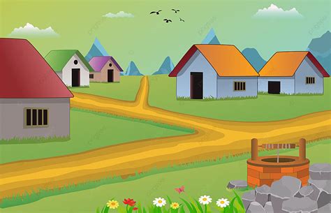 Latar Belakangilustrasi Vektor Pemandangan Desa Latar Belakang Kartun