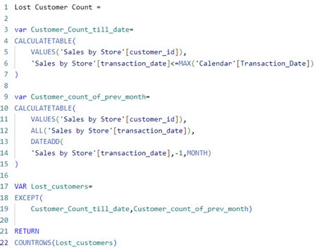 Find The Count Of Lost Customers Using Except Dax Function Addend