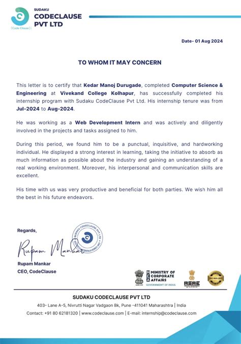 Kedar Durugade On Linkedin Webdevelopment Internshipcompletion Codeclause