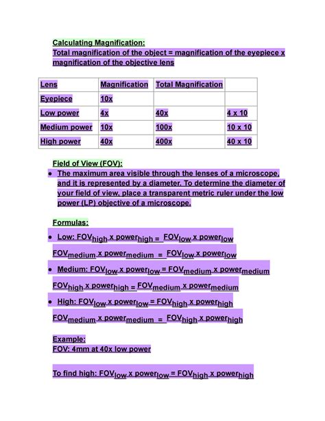 Calculating Magnification Calculating Magnification Total Calculating Magnification Calculating Magnification Total