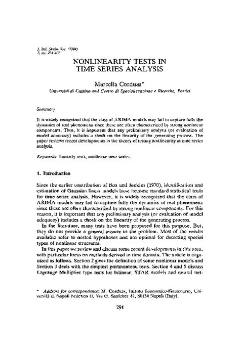 Pdf Nonlinearity Tests In Time Series Analysis