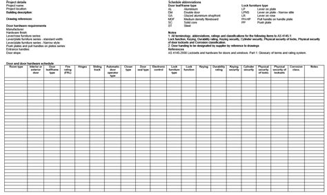 Door Hardware Schedule Template Excel