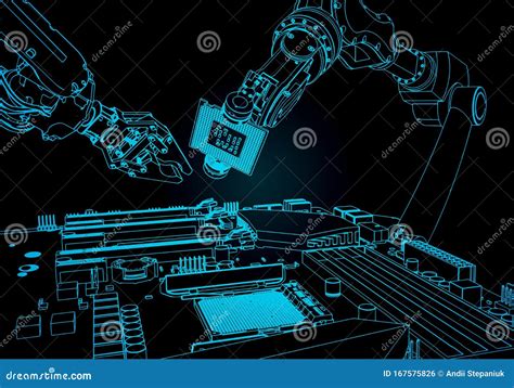 Robots Assemble A Computer Stock Vector Illustration Of Computer