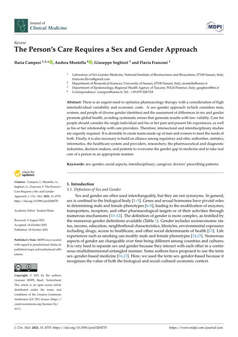 Pdf The Persons Care Requires A Sex And Gender Approach