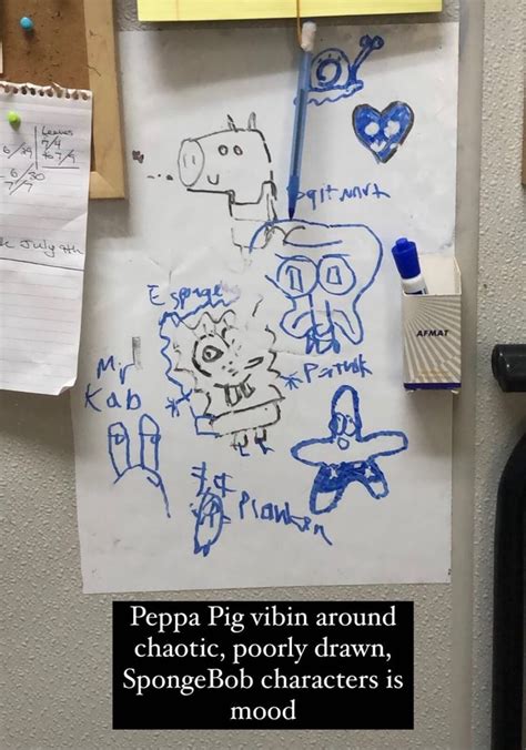Peppa Pig Vibin Around Chaotic Poorly Drawn Spongebob Characters Is