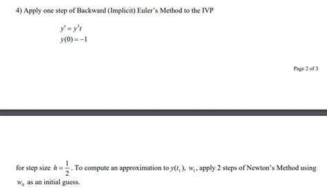 Solved 4 Apply One Step Of Backward Implicit Eulers