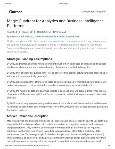 Pdf Platforms Magic Quadrant For Analytics And Business · Magic Quadrant For Analytics And