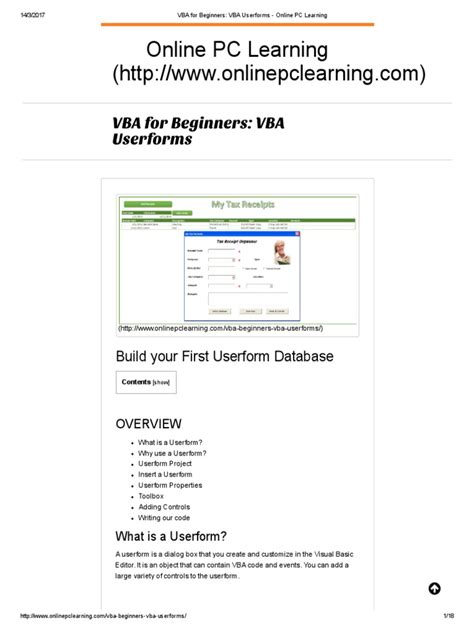 Vba For Beginners Vba Userforms Online Pc Learning Pdf Visual Basic For Applications
