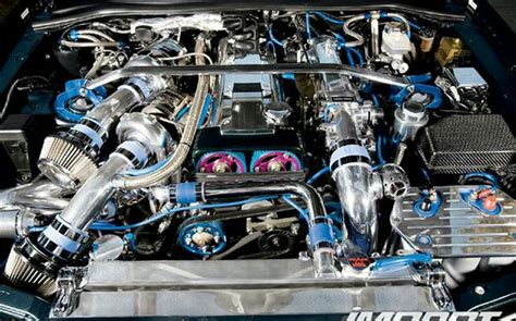 Toyota Supra Twin Turbo Engine Compartment With Blue Piping