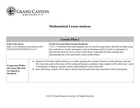 Elm 470 T2 Mathematical Lesson Analysis 2 Part Lesson Plan Mathematical Lesson Analyses