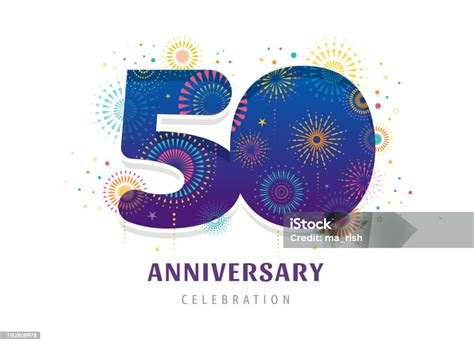 기념일 불꽃놀이 및 축 하 배경 숫자와 폭죽 벡터 디자인 및 일러스트 50에 대한 스톡 벡터 아트 및 기타 이미지 50 50주년 로고 Istock