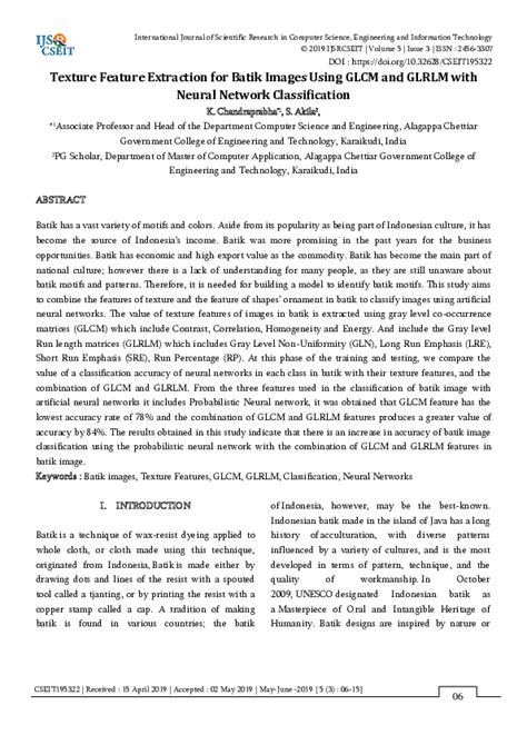 pdf texture feature extraction for batik images using glcm and glrlm